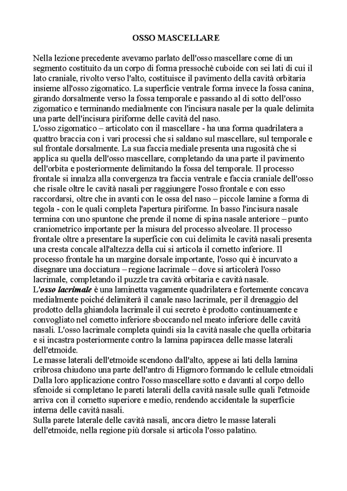Mascella e Mandibola - OSSO MASCELLARE Nella lezione precedente avevamo ...