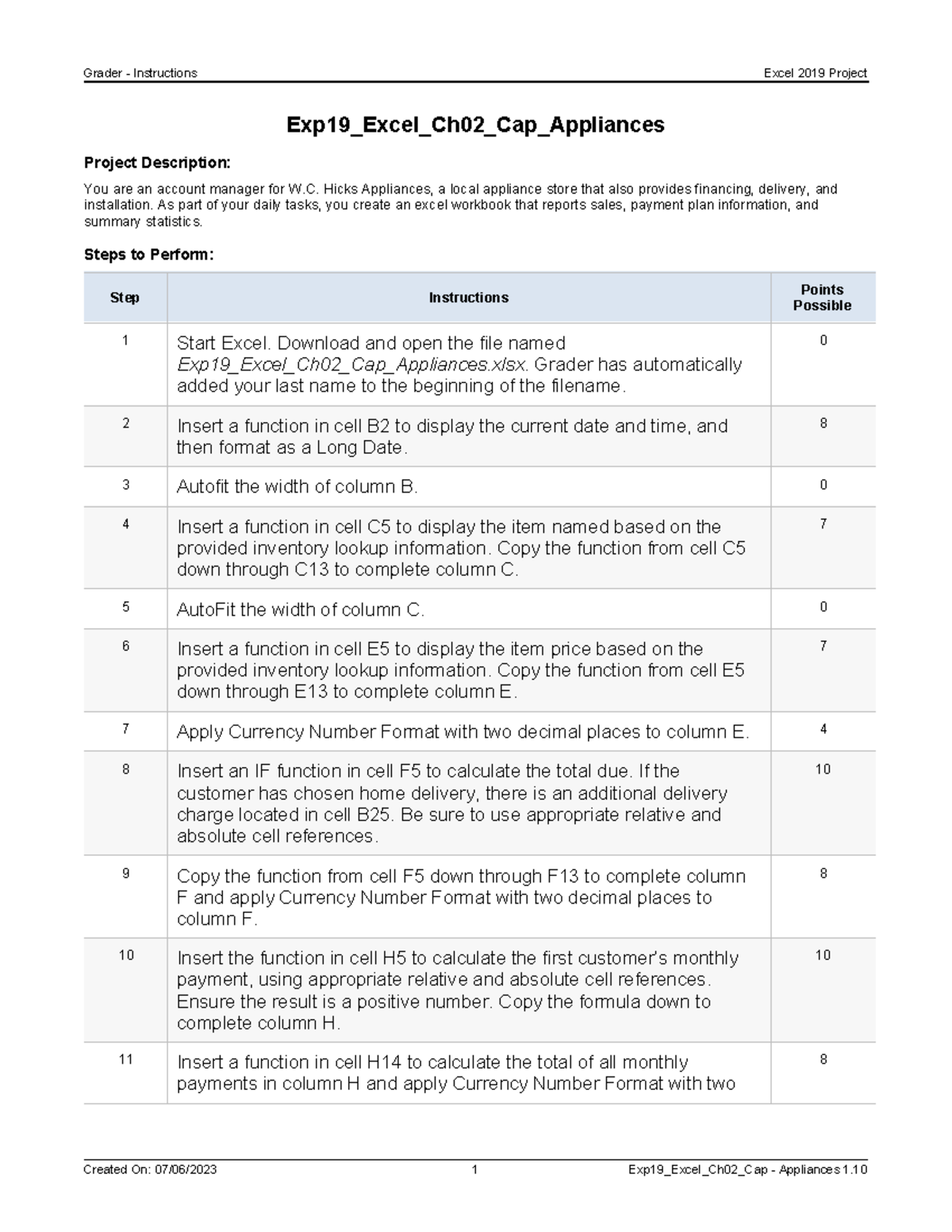 Exp19 Excel Ch02 Cap Appliances Instructions - Grader - Instructions Excel 2019 Project - Studocu