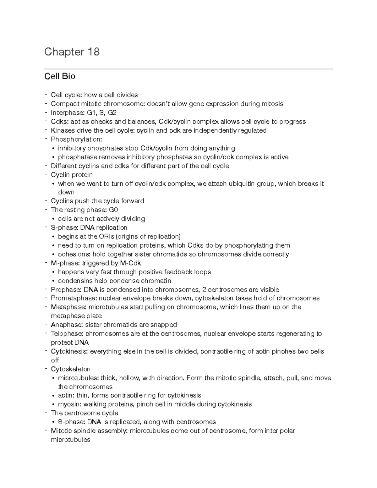 Chapter 18 - part 2 - Chapter 18 Cell Bio - Cell cycle: how a cell divides - Compact mitotic ...