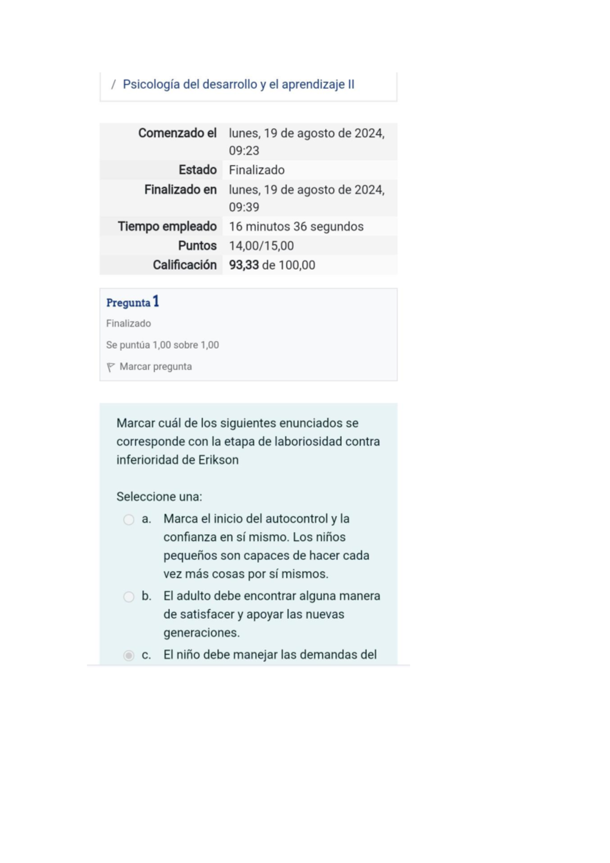 Psicologia del desarrollo y el aprendizaje II - Marca el inicio del autocontrol y la confianza ...