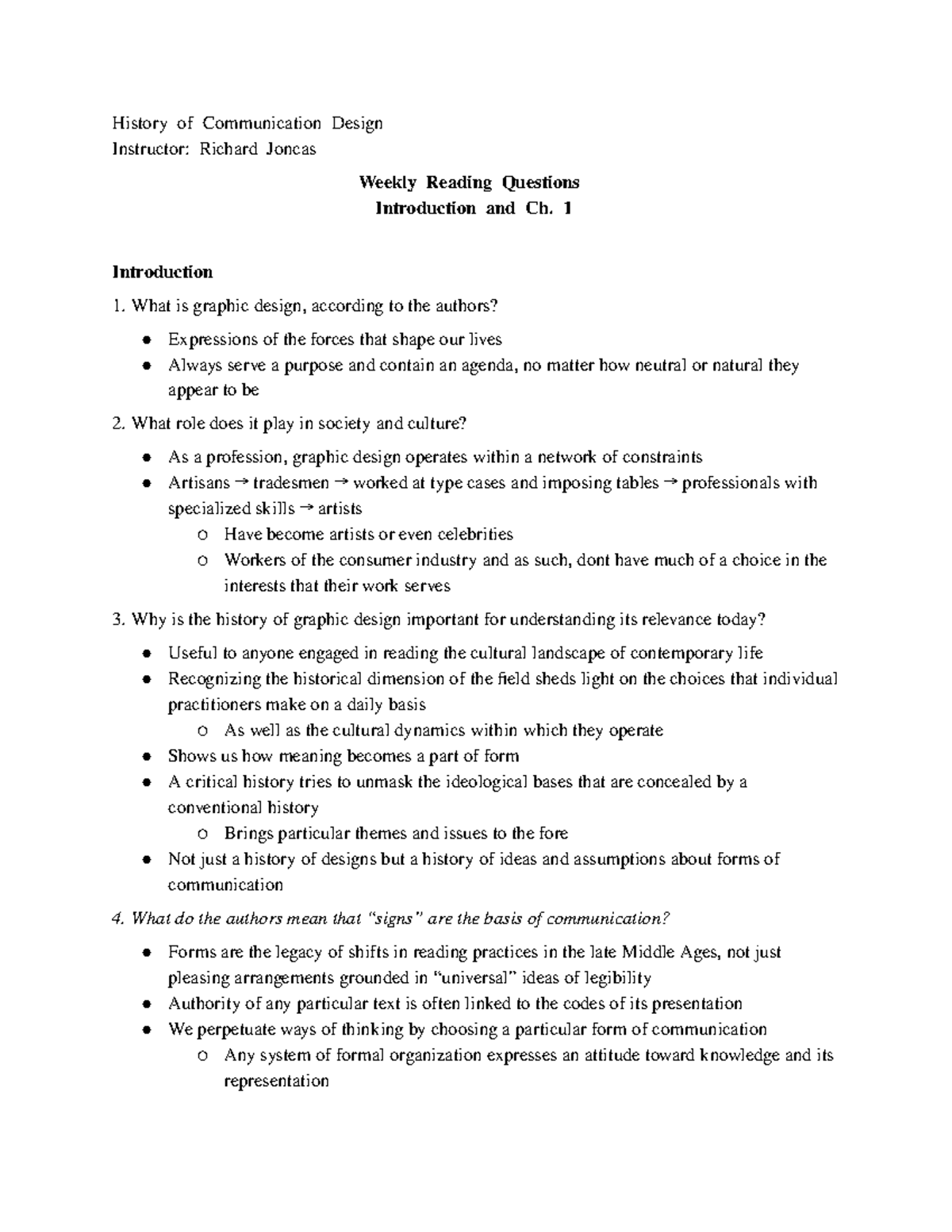 Chapter 1 reading questions - Graphic Design History - History of ...