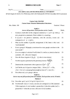 MAT203 Discrete Mathematical Structures, December 2021 - A Reg No ...