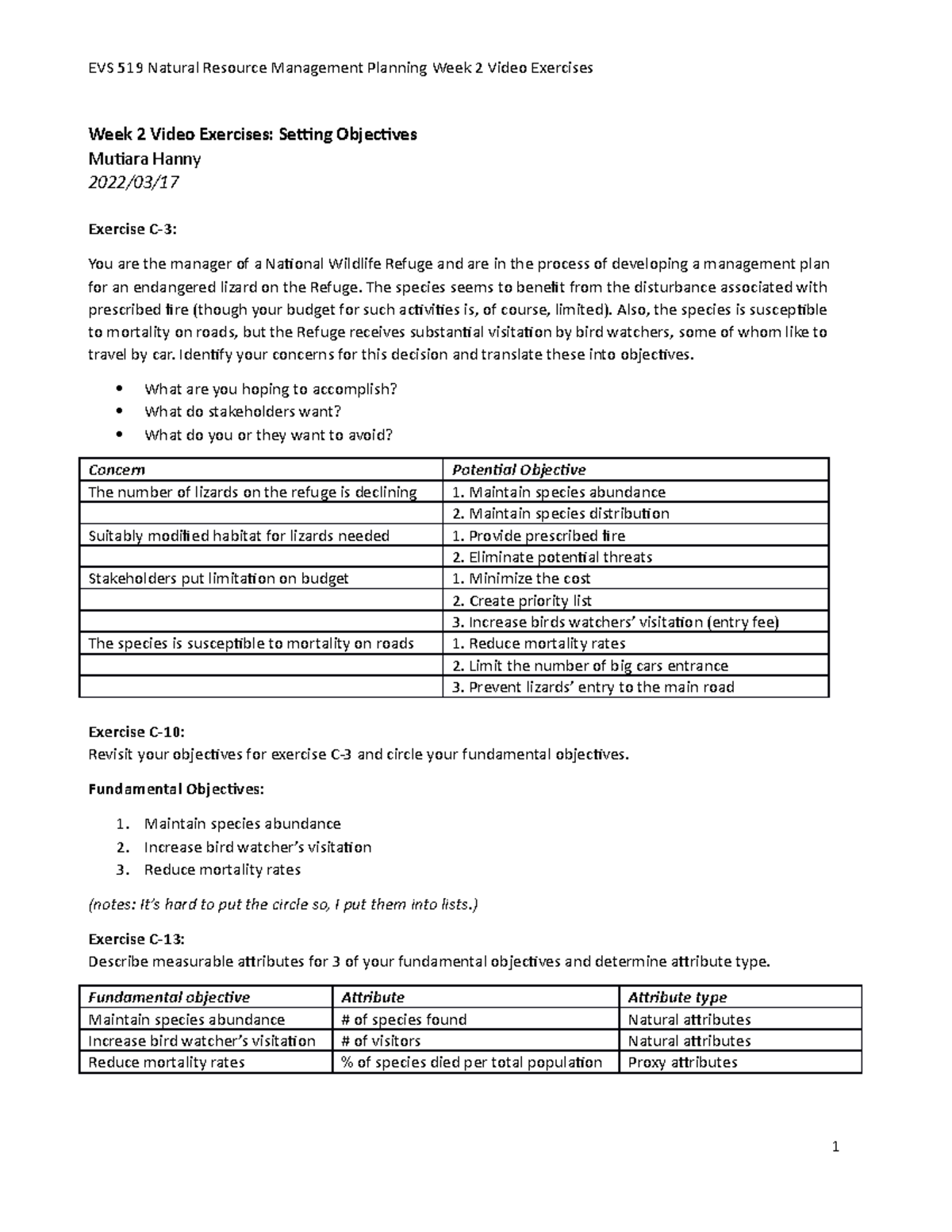 Assignment 2a - EVS 519 Natural Resource Management Planning Week 2 ...