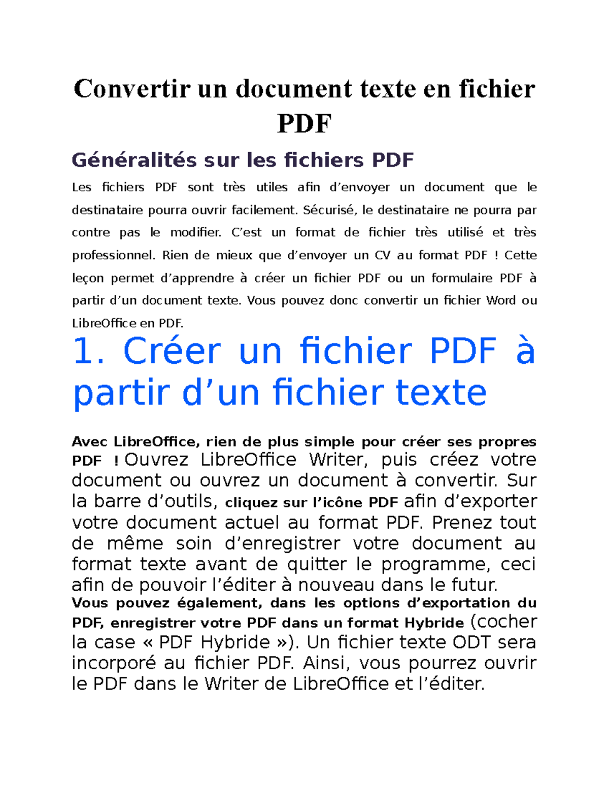 Convertir un document texte en fichier PDF - Convertir un document ...