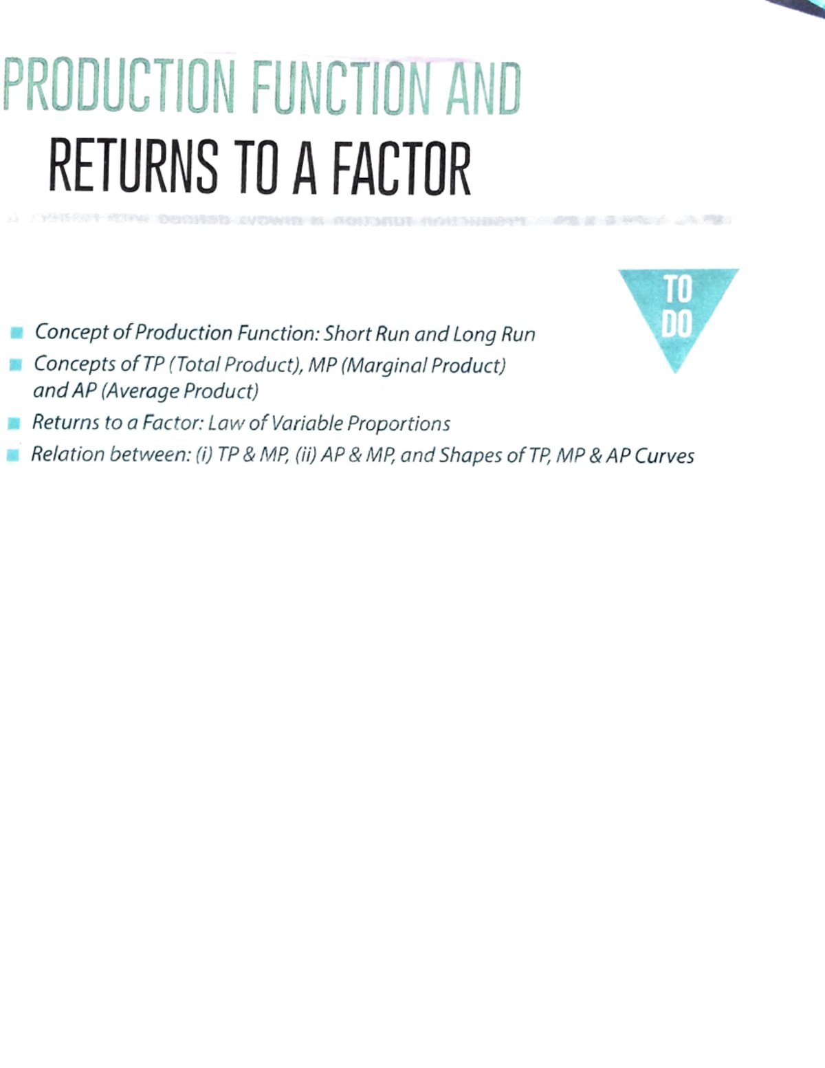 Meaning of production function - Bachelor of Commerce - Studocu