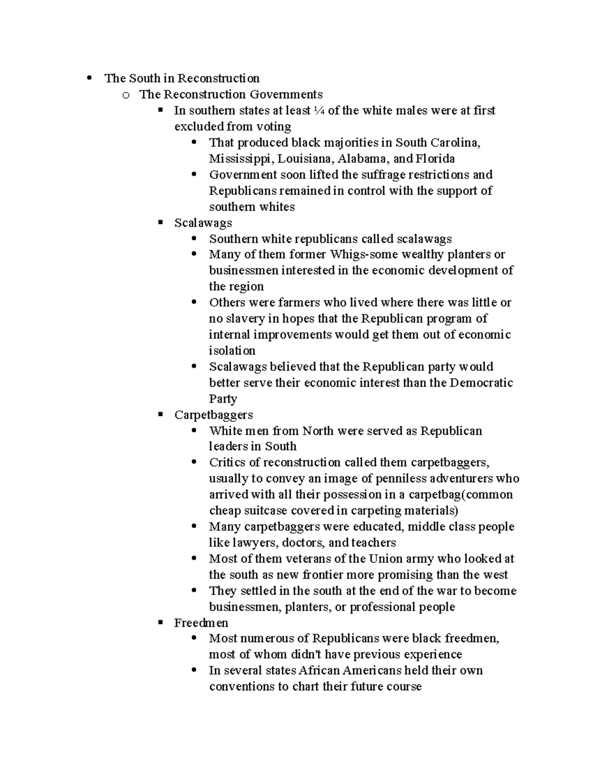 Reconstruction pt 2 - The South in Reconstruction o The Reconstruction ...