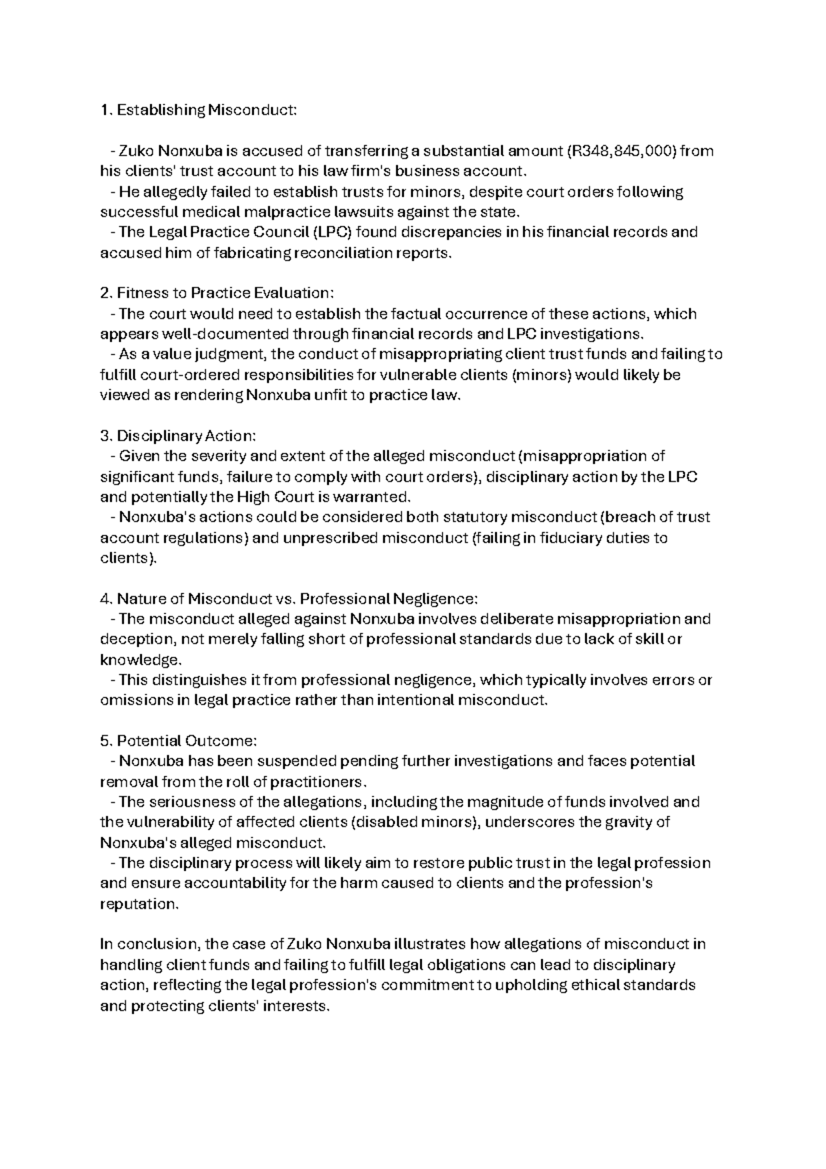 Ethics notes - Establishing Misconduct: Zuko Nonxuba is accused of ...