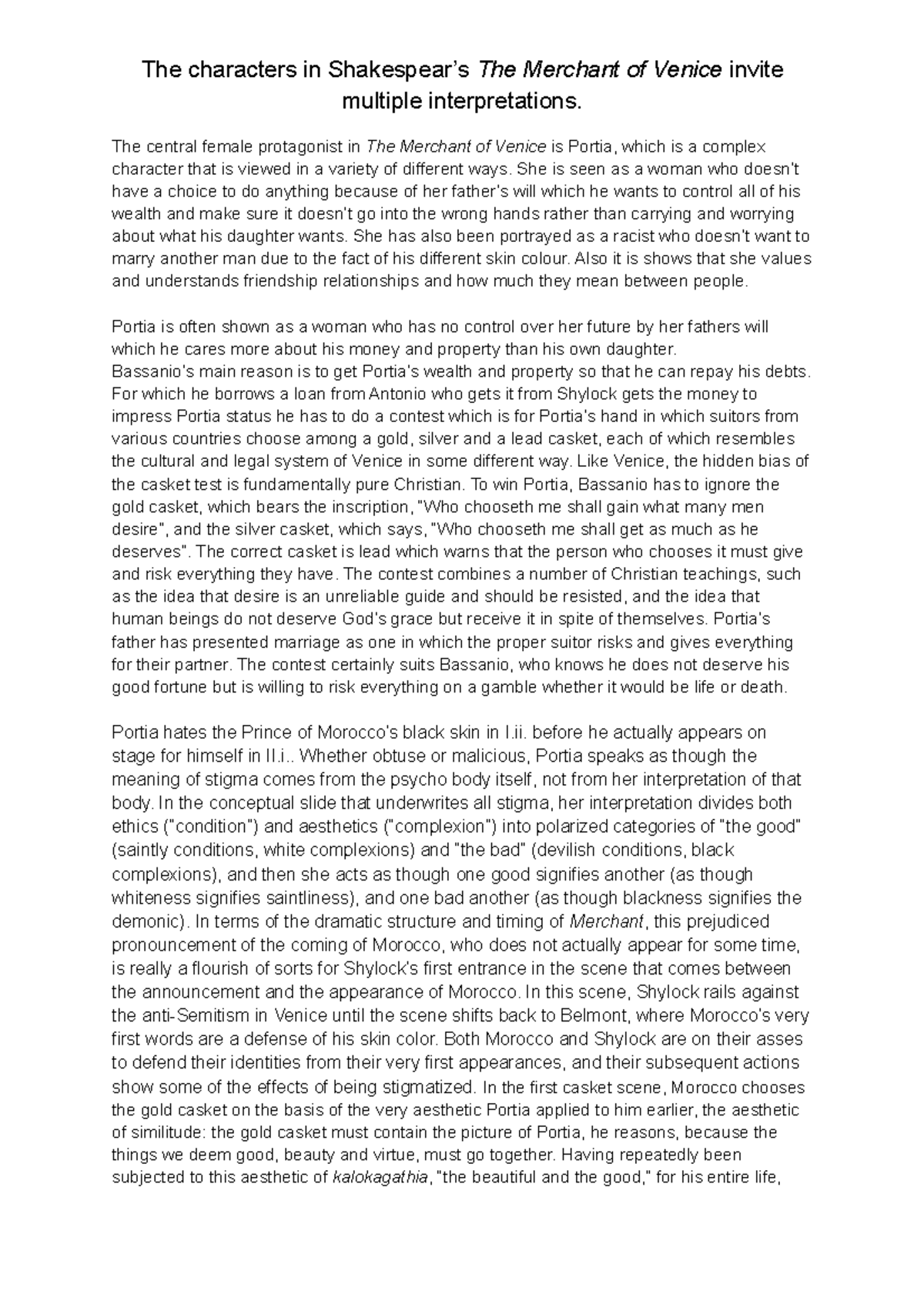 Shakespear’s The Merchant of Venice multiple interpretations - Studocu