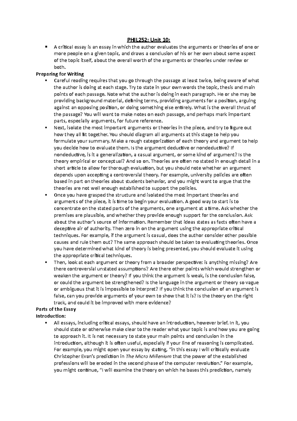 PHIL252- Unit 10 - looool - Engl 255 - AU - Studocu