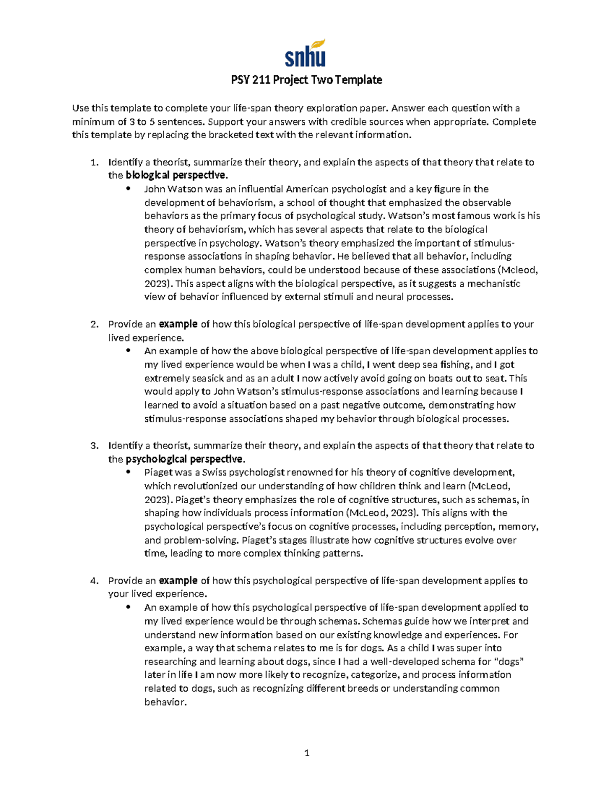 PSY 211 Project Two - Journal Number Two - PSY 211 Project Two Template Use this template to ...