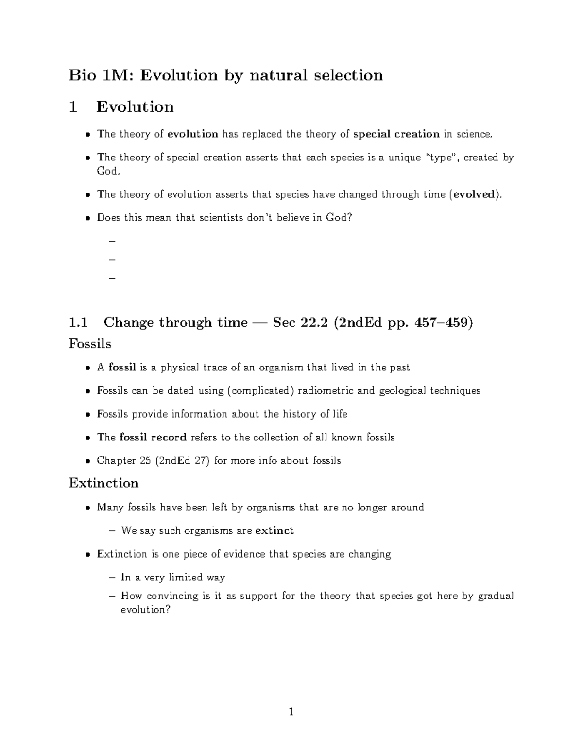 Natural Selection Handout - Bio 1M: Evolution by natural selection 1 ...