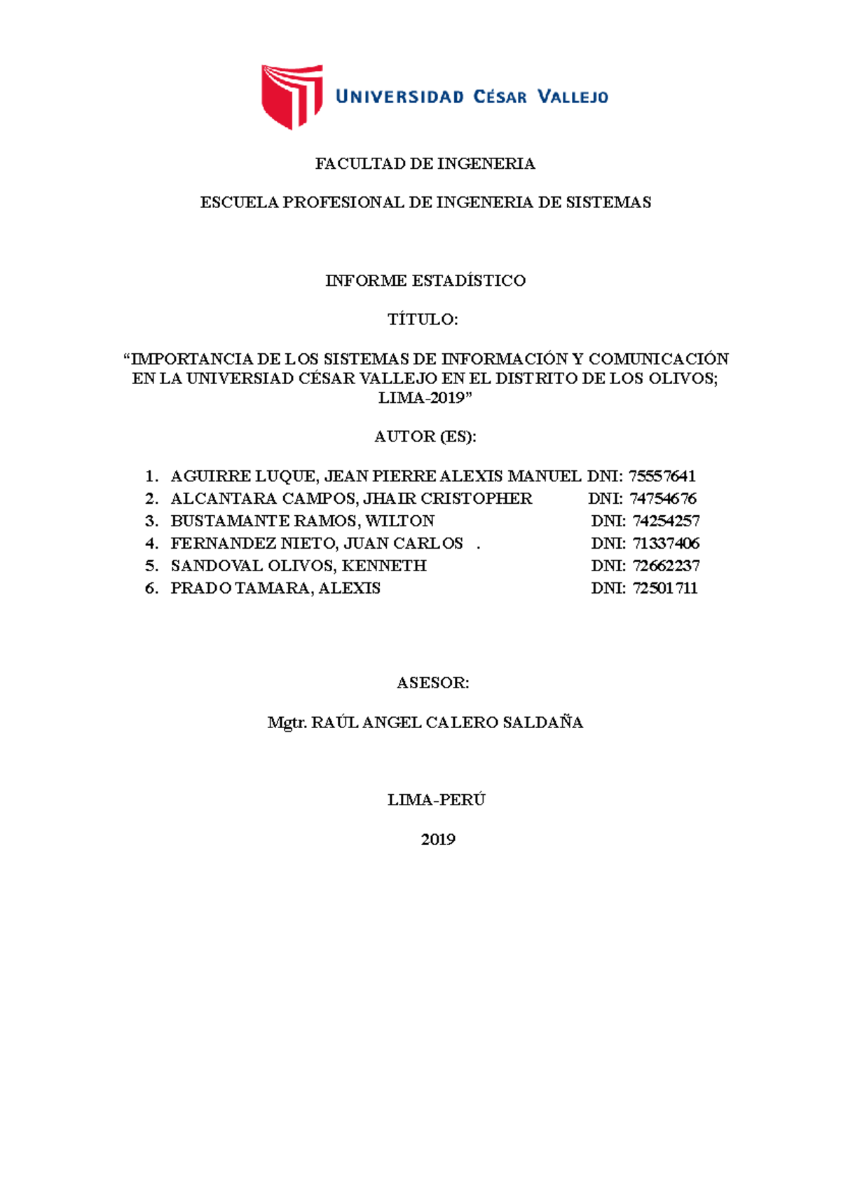 1- Informe Estadistico-2019 - FACULTAD DE INGENERIA ESCUELA PROFESIONAL ...