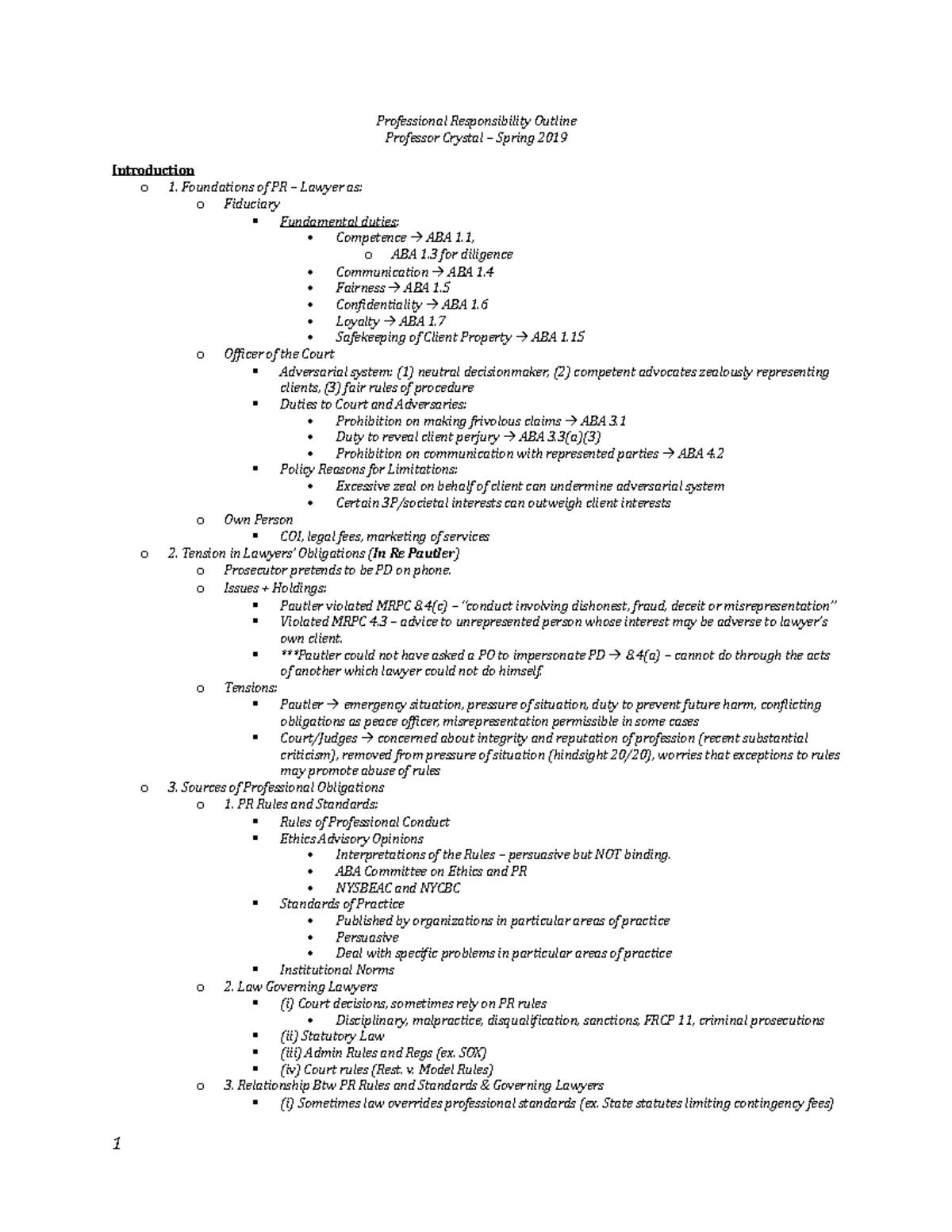 Professional Responsibility Outline - Professional Responsibility ...