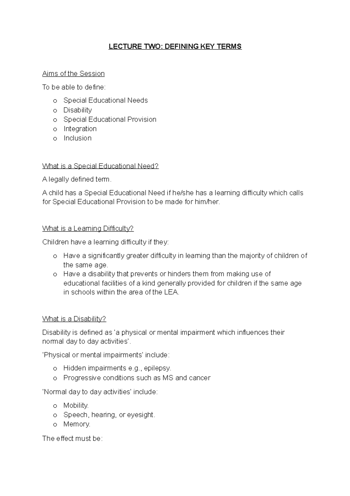 Lecture 2- Defining Key Terms - LECTURE TWO: DEFINING KEY TERMS Aims of ...