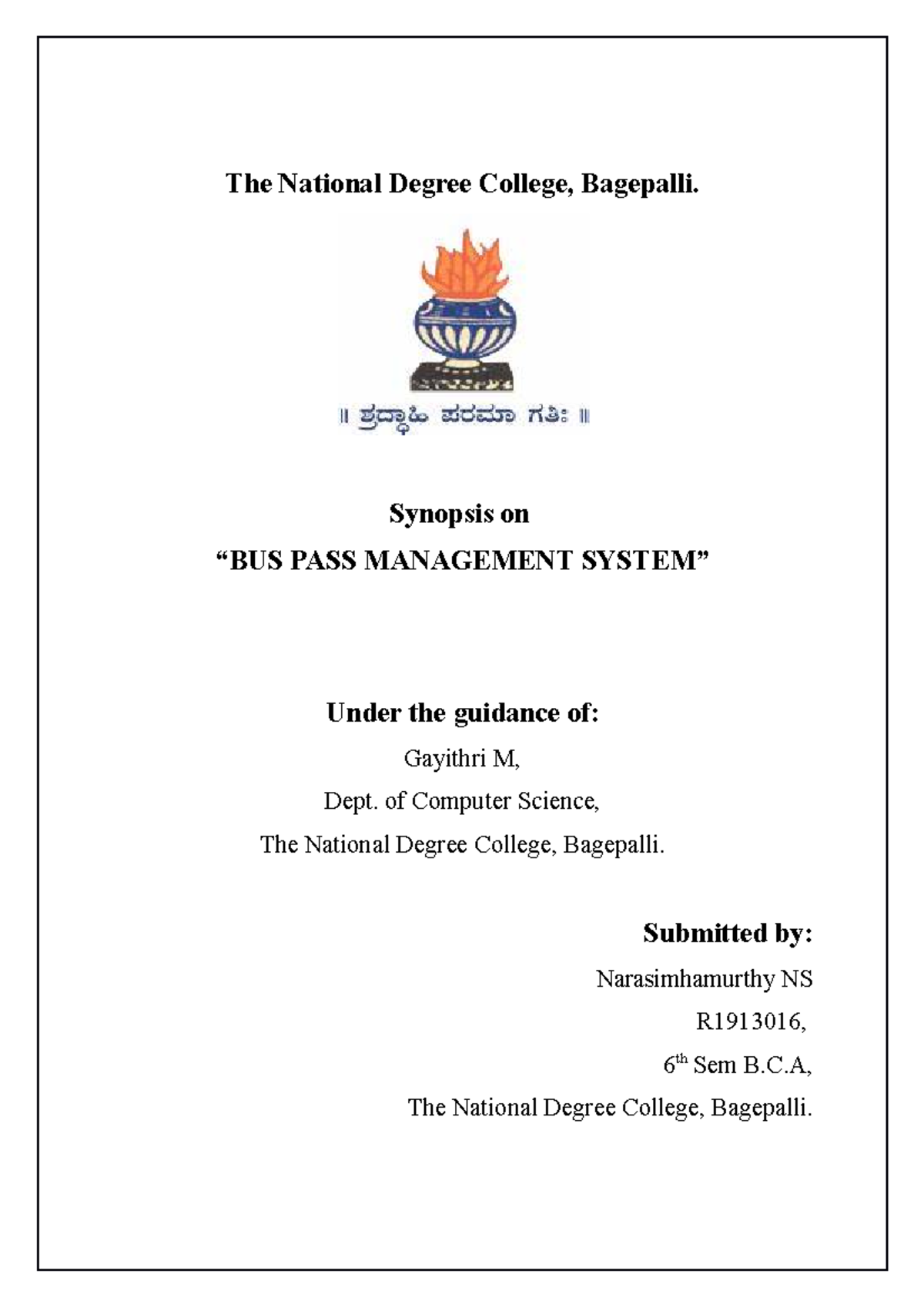 Buspassms Synopsis - I want buss pass management system report. - The National Degree College ...