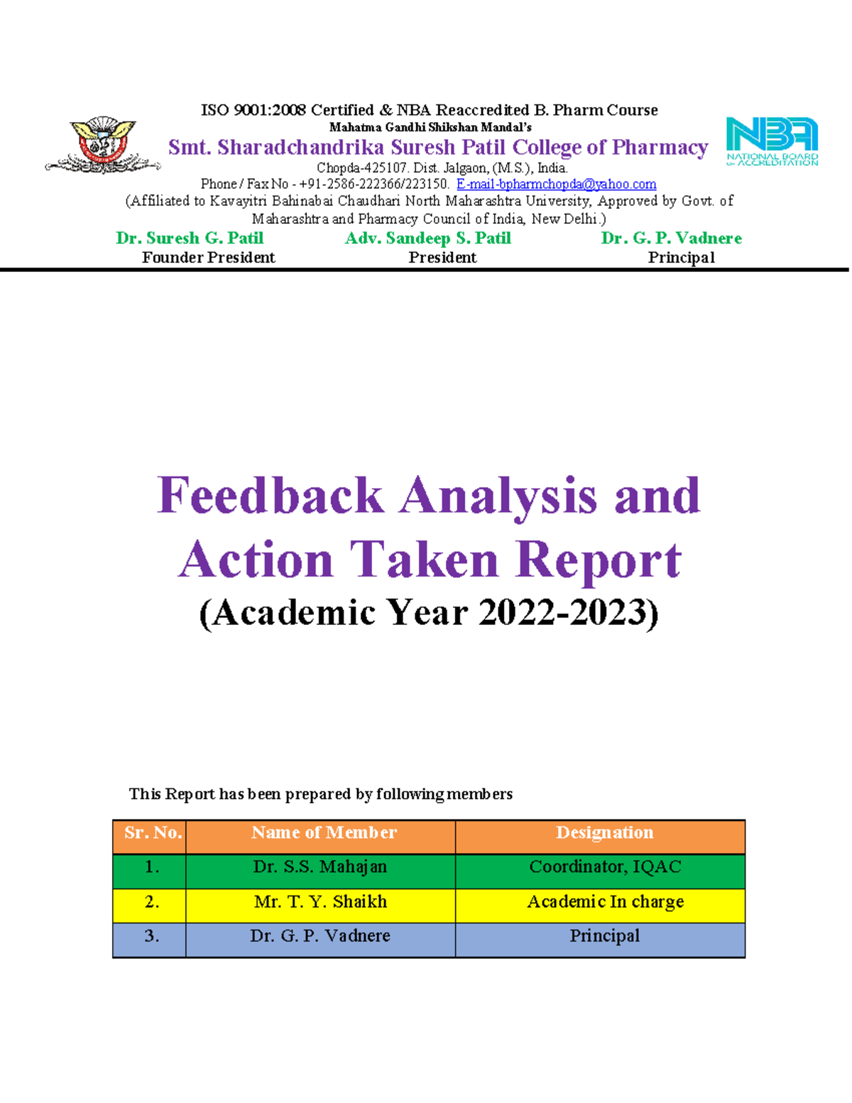 Feedback Analysis and Action Taken Report 2022-2023 - ISO 9001:2008 ...