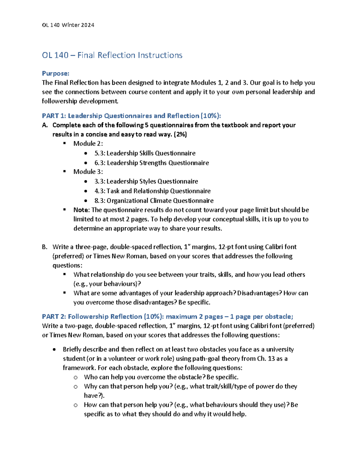 OL 140 W24 Final Reflection Instructions v JEL - OL 140 – Final Reflection Instructions Purpose ...