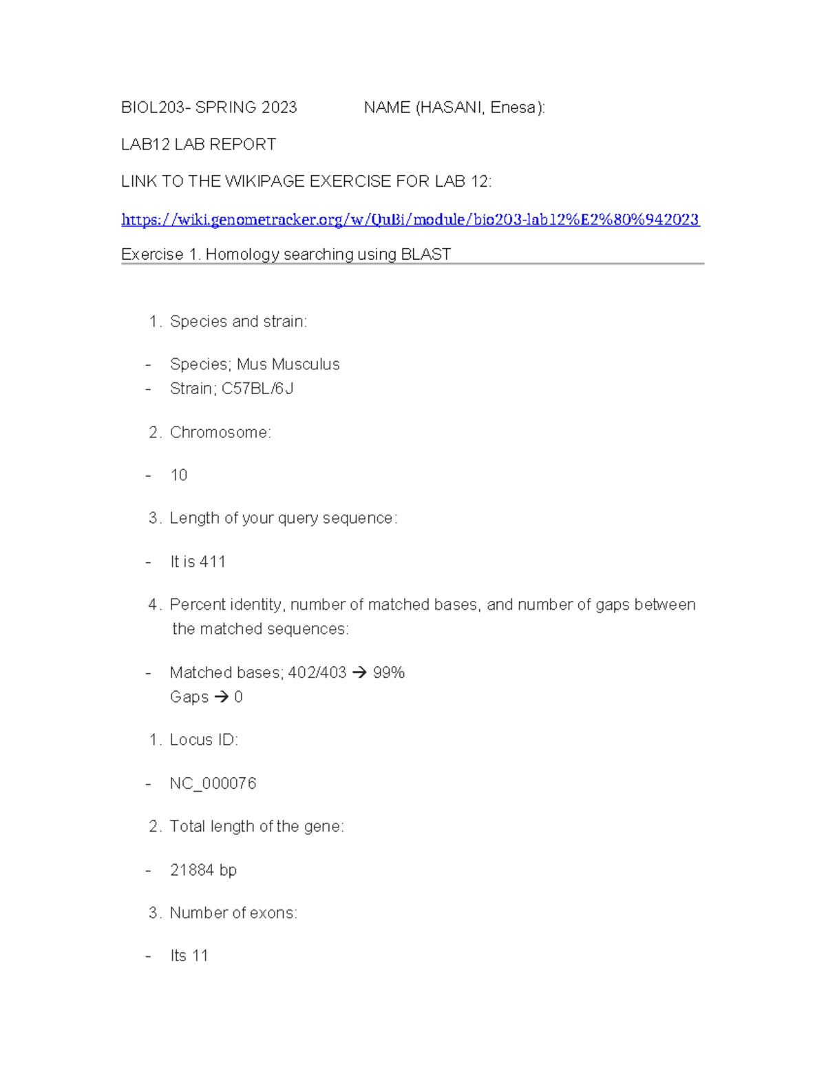 BIOL203-LAB12-template - BIOL203- SPRING 2023 NAME (HASANI, Enesa): LAB12 LAB REPORT LINK TO THE ...