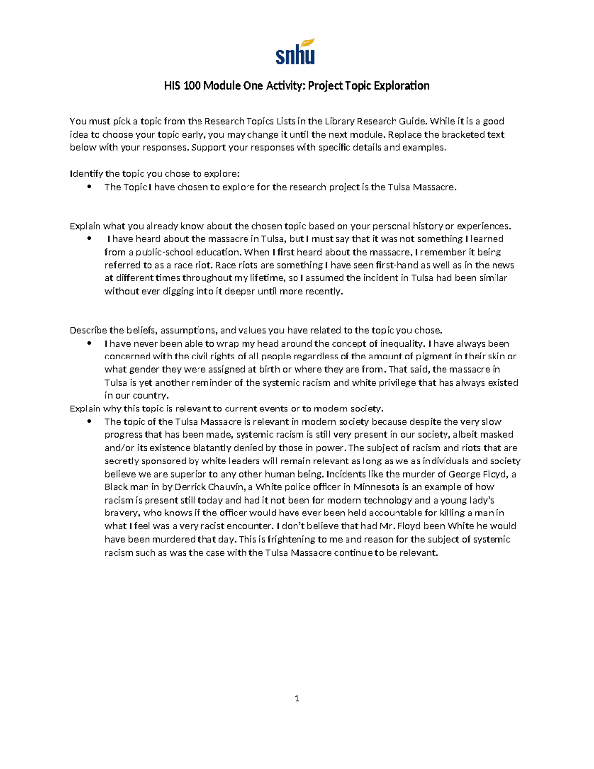 HIS 100 Module One Activity Template - HIS 100 Module One Activity ...