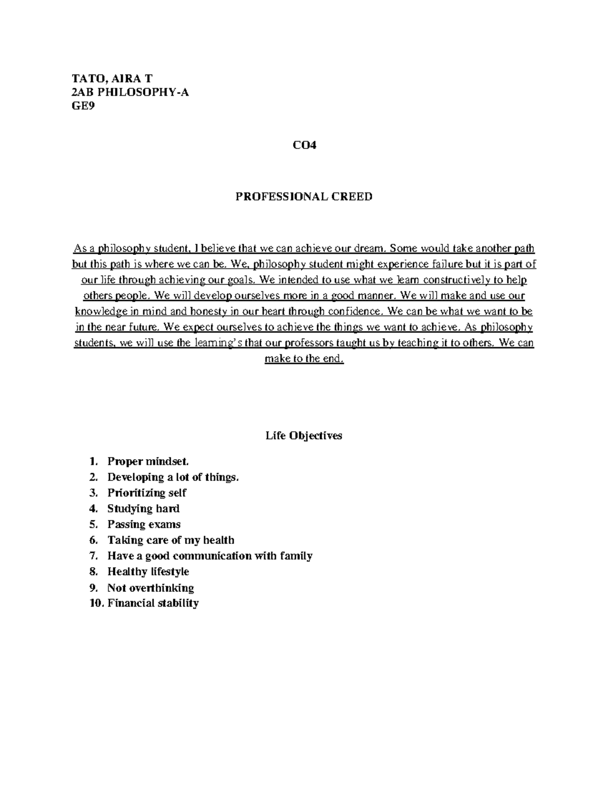 CO4 TATO GE9 - none - TATO, AIRA T 2AB PHILOSOPHY-A GE CO PROFESSIONAL ...