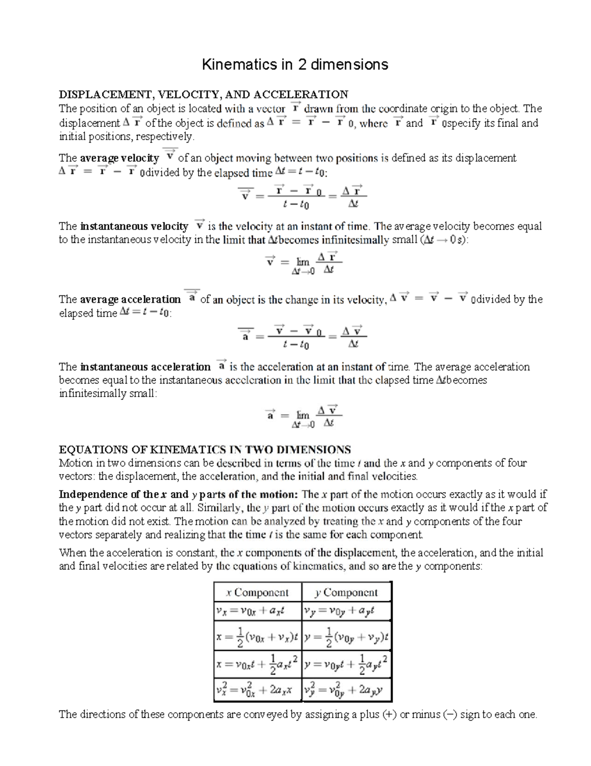 2. Kinematics in 2 dimensions - Kinematics in 2 dimensions DISPLACEMENT ...