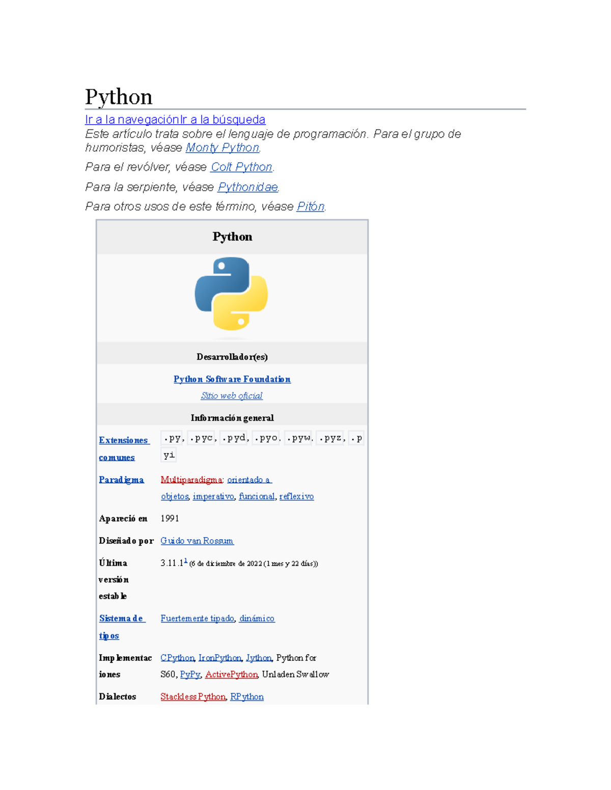 Python - Python Ir a la navegaciónIr a la búsqueda Este artículo trata ...