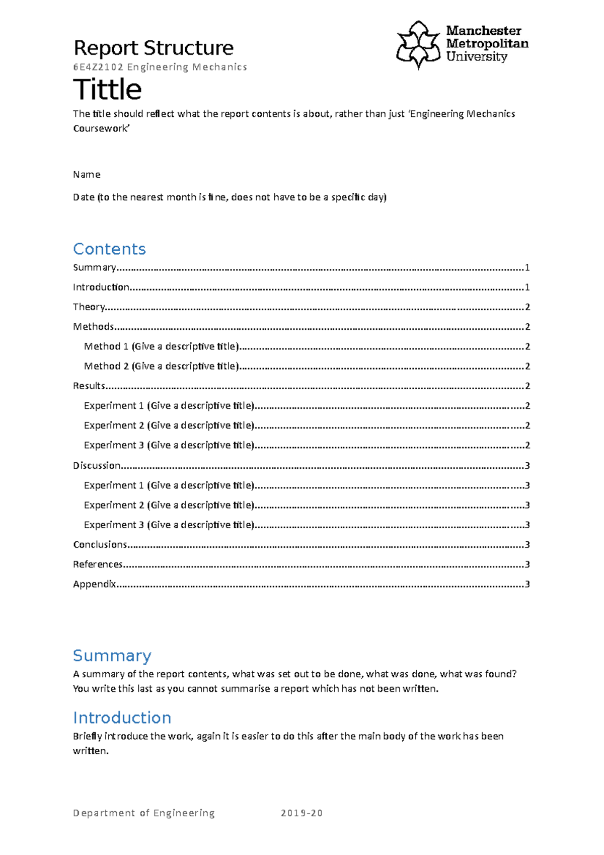 Engineering Mechanics Report Structure-Reassessment - Report Structure ...