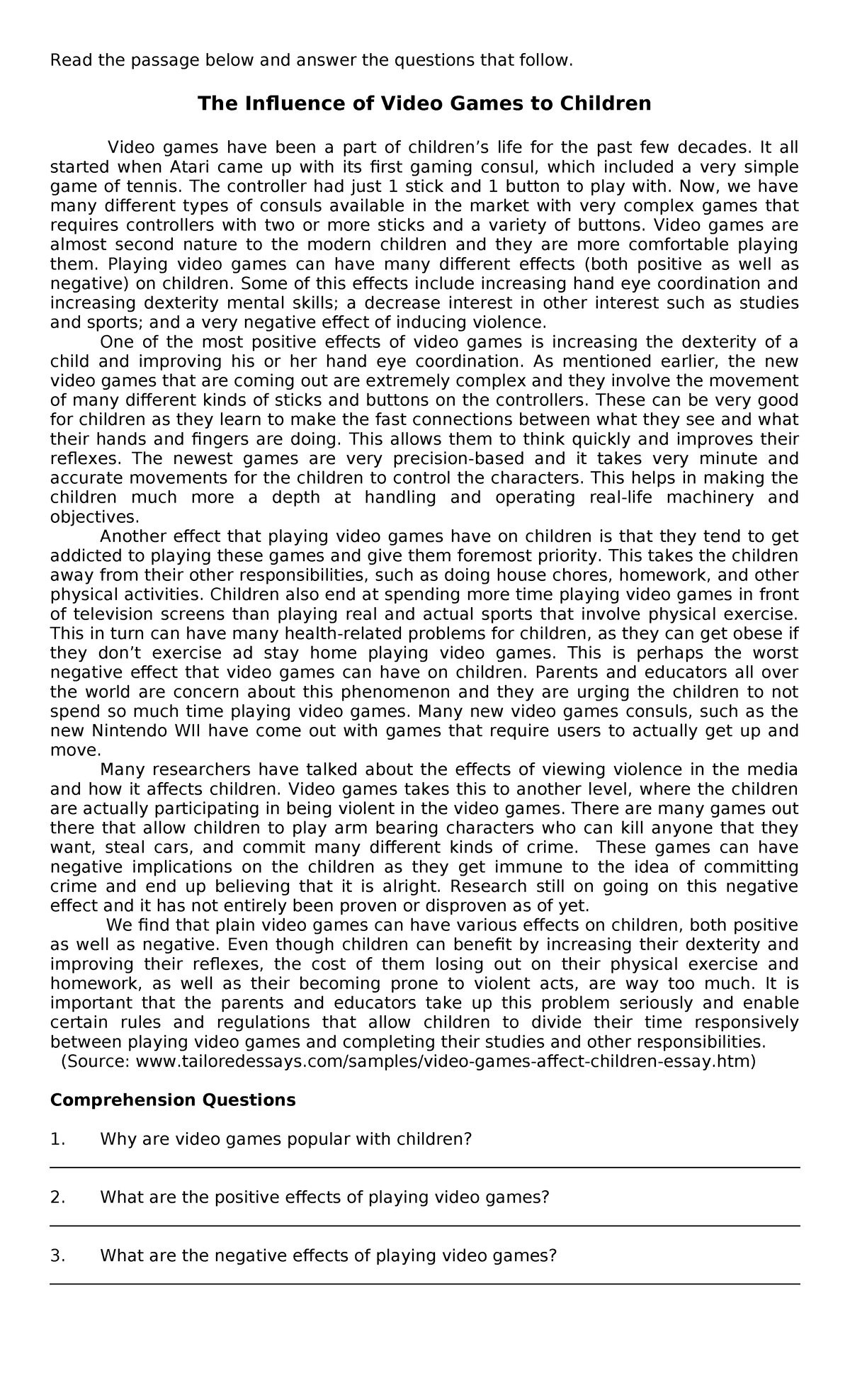 Effects-of-Video-Games - Read the passage below and answer the ...