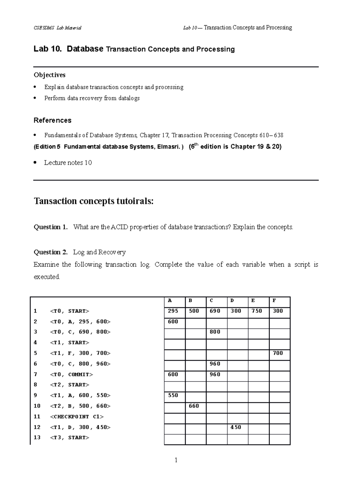 DMS Lab10-Transaction-solution -21 (Semester One) - CSE3DMS Lab Material Lab 10 –– Transaction ...