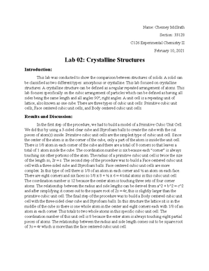 Lab 4 Kinetics Lab Report - Chesney McIlrath Section: 33128 C126 ...