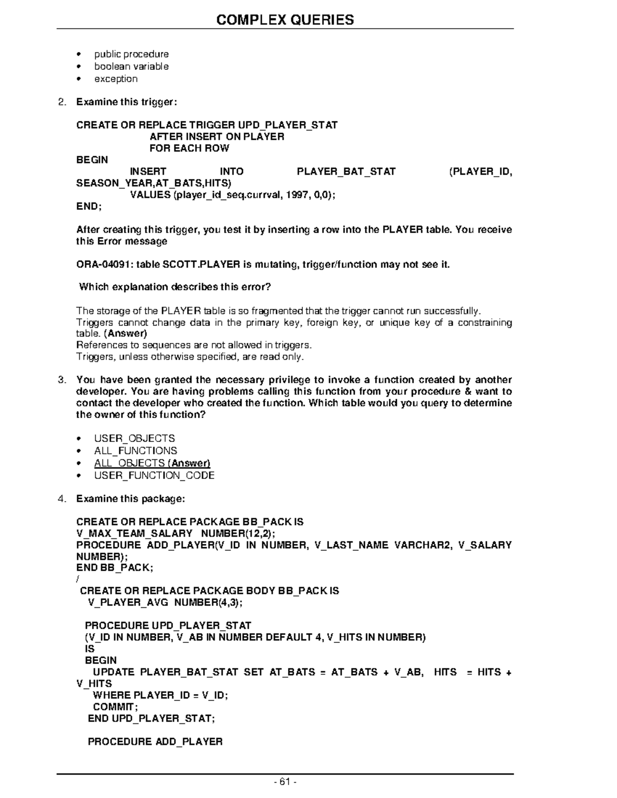 Sql Complex Queries 6 Public Procedure Boolean Variable Exception