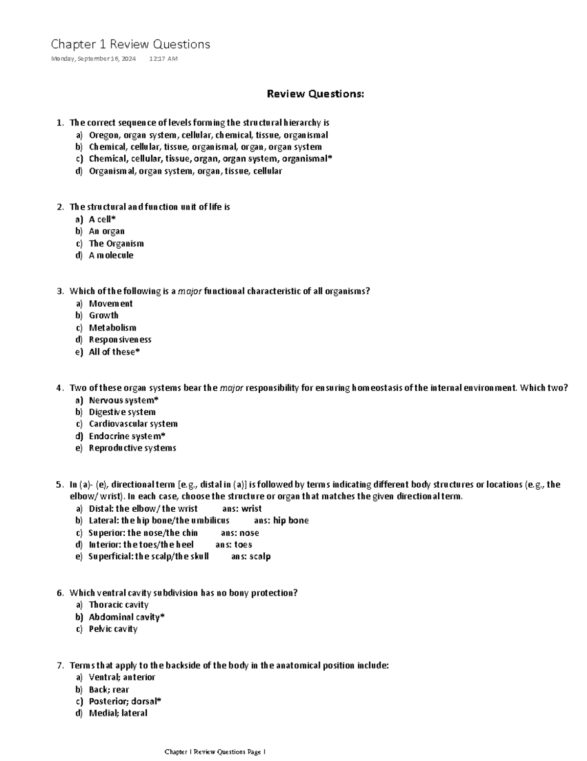 Chapter 1 Review Questions - Review Questions: The correct sequence of ...