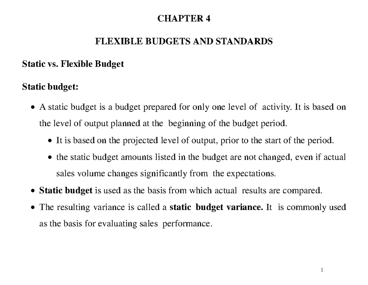 Chapter 4 Flexible Budget AND Standard Costs - CHAPTER 4 FLEXIBLE ...