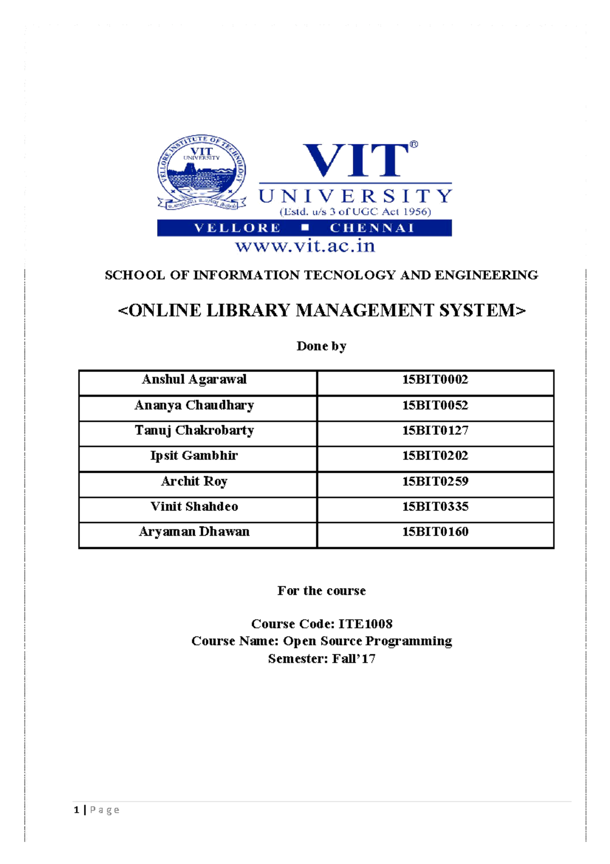 Library Management System Report - SCHOOL OF INFORMATION TECNOLOGY AND ...