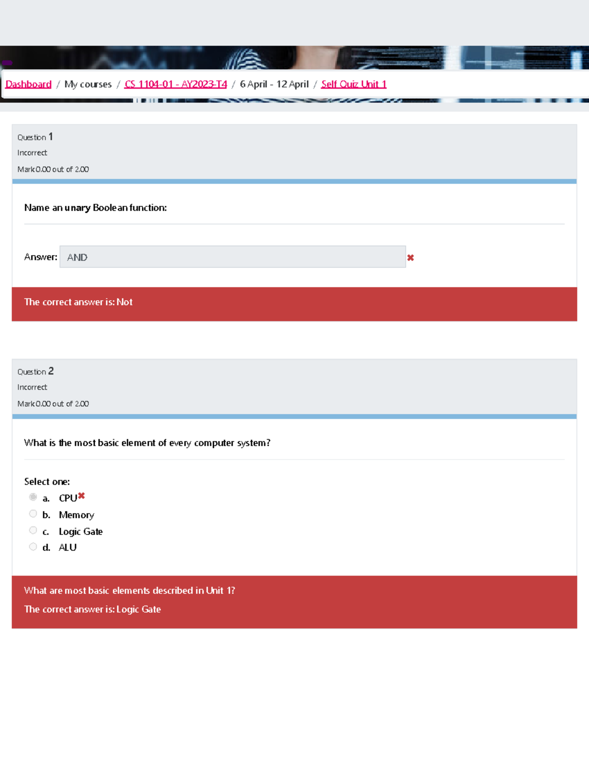 Self Quiz Unit 1 Attempt Review Question 1 Incorrect Mark 0 Out Of 2