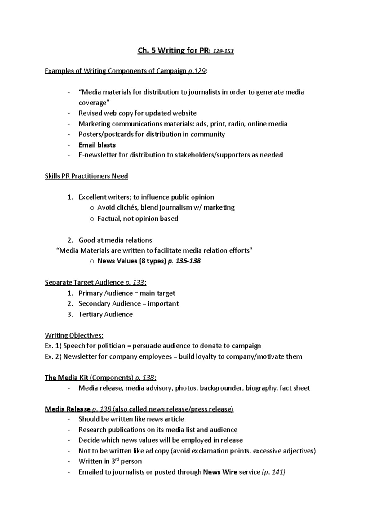 Ch. 5 - PR Writing - Ch. 5 Writing for PR : 129- Examples of Writing ...