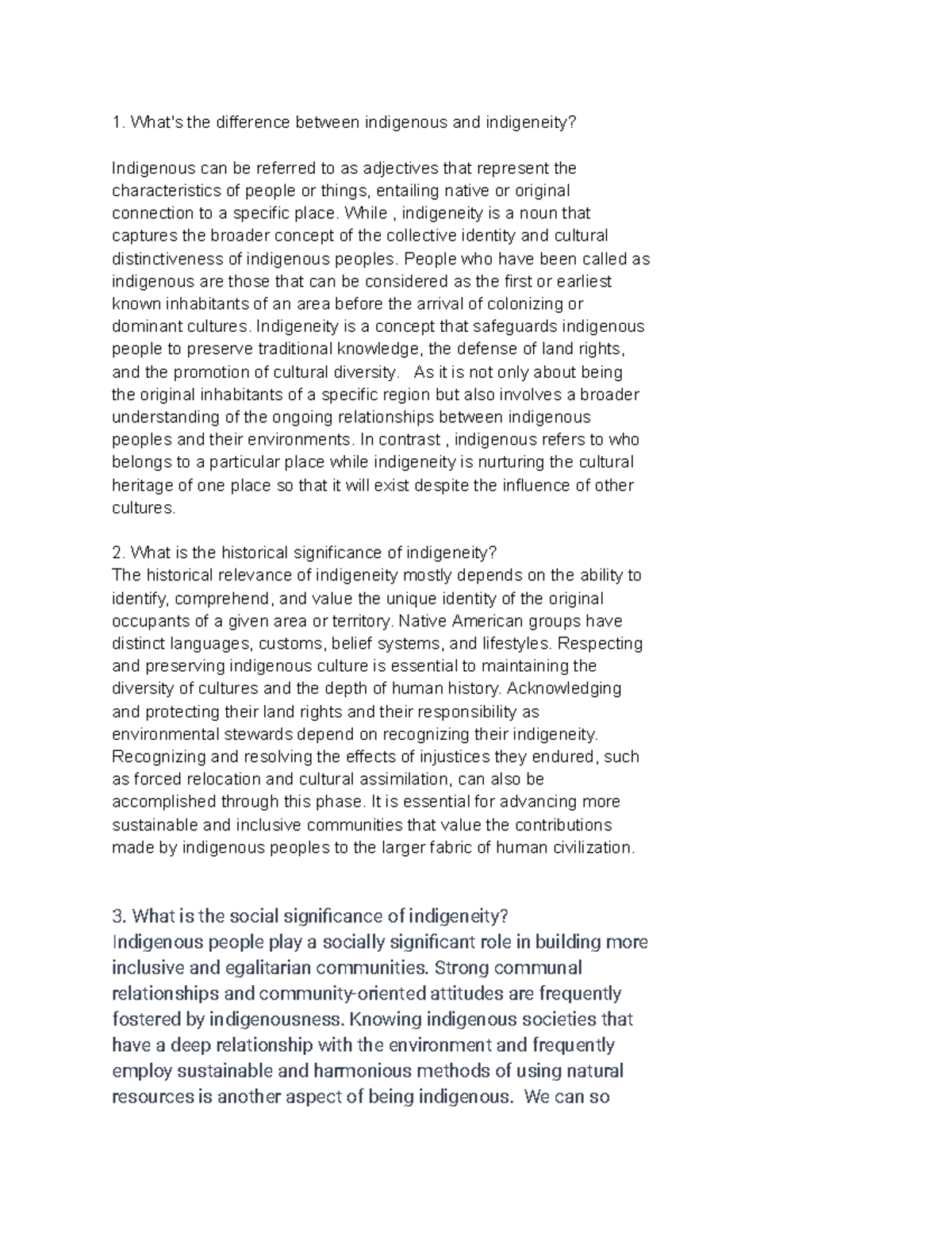 Hum assignment - difference of indigenous and indigeneity - 1. What's ...