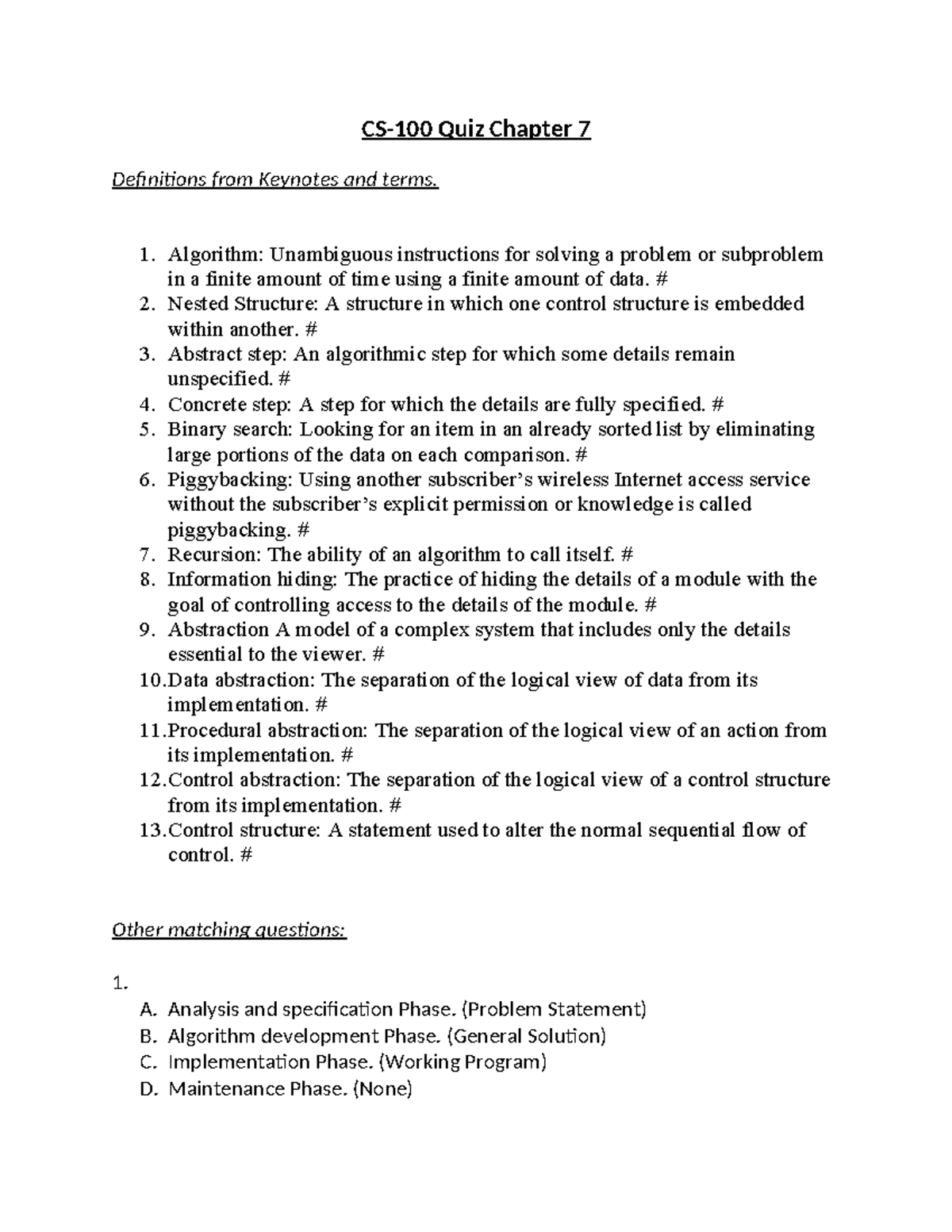 CS 100 Chapter 7 - good - CS-100 Quiz Chapter 7 Definitions from ...