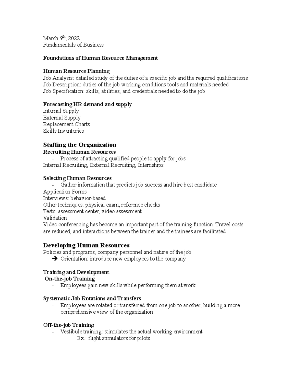Chapter 8 - March 9th, 2022 Fundamentals of Business Foundations of ...