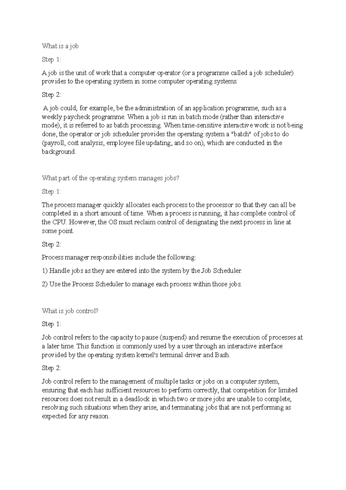 Complete Note About Job In Os What Is A Job Step 1 A Job Is The Unit