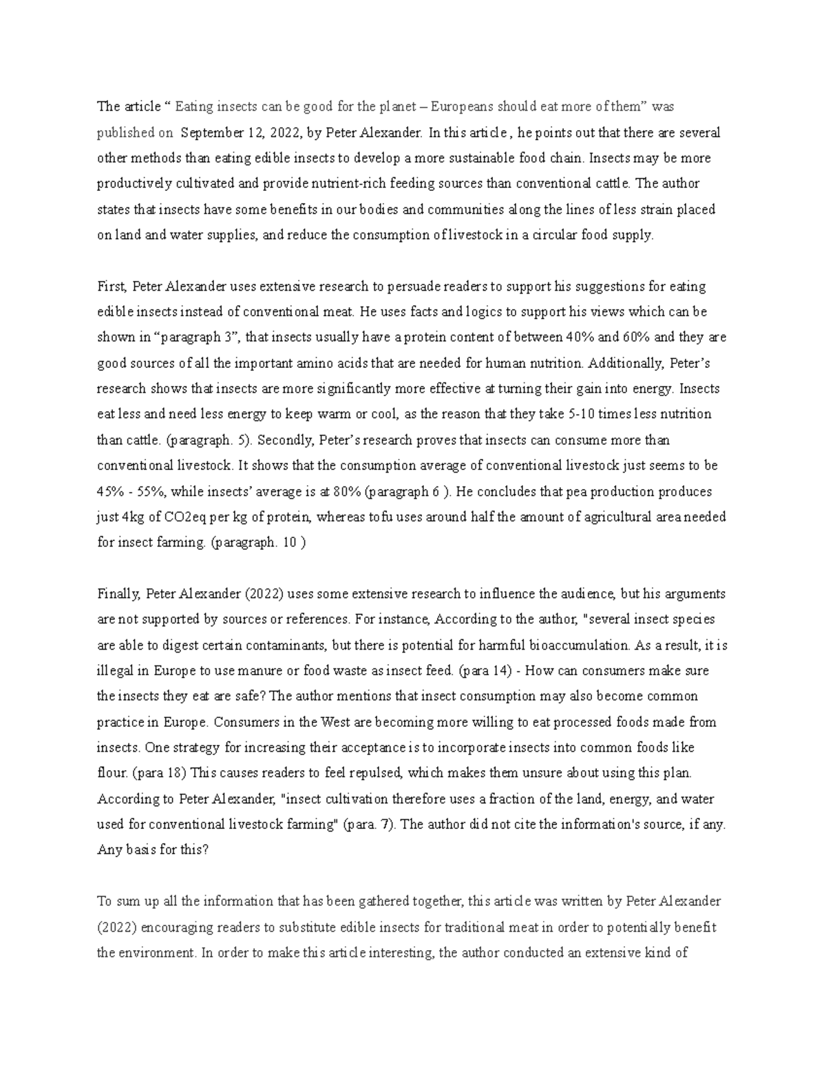 Critique essay Draft - The article