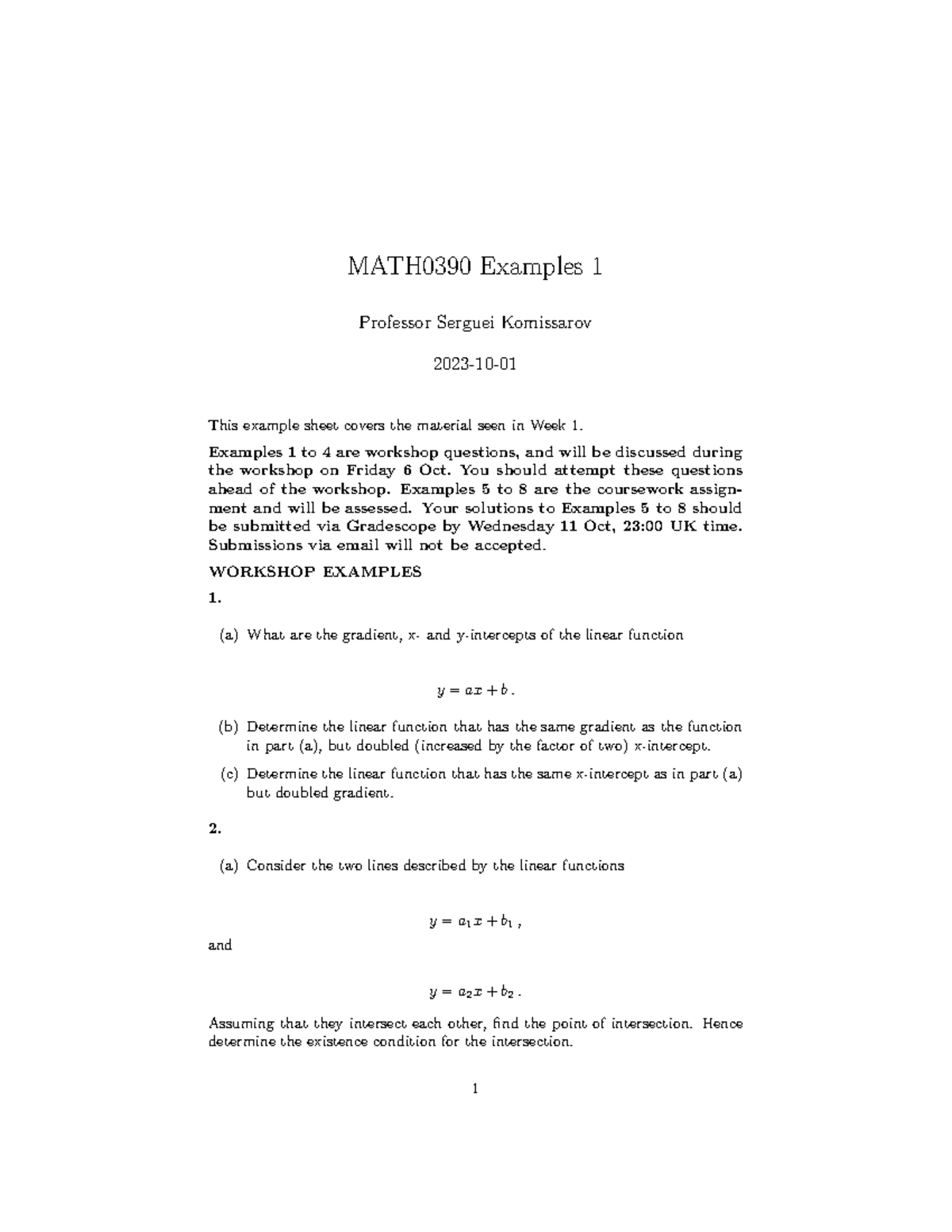 01-ex - math homework - MATH0390 Examples 1 Professor Serguei ...