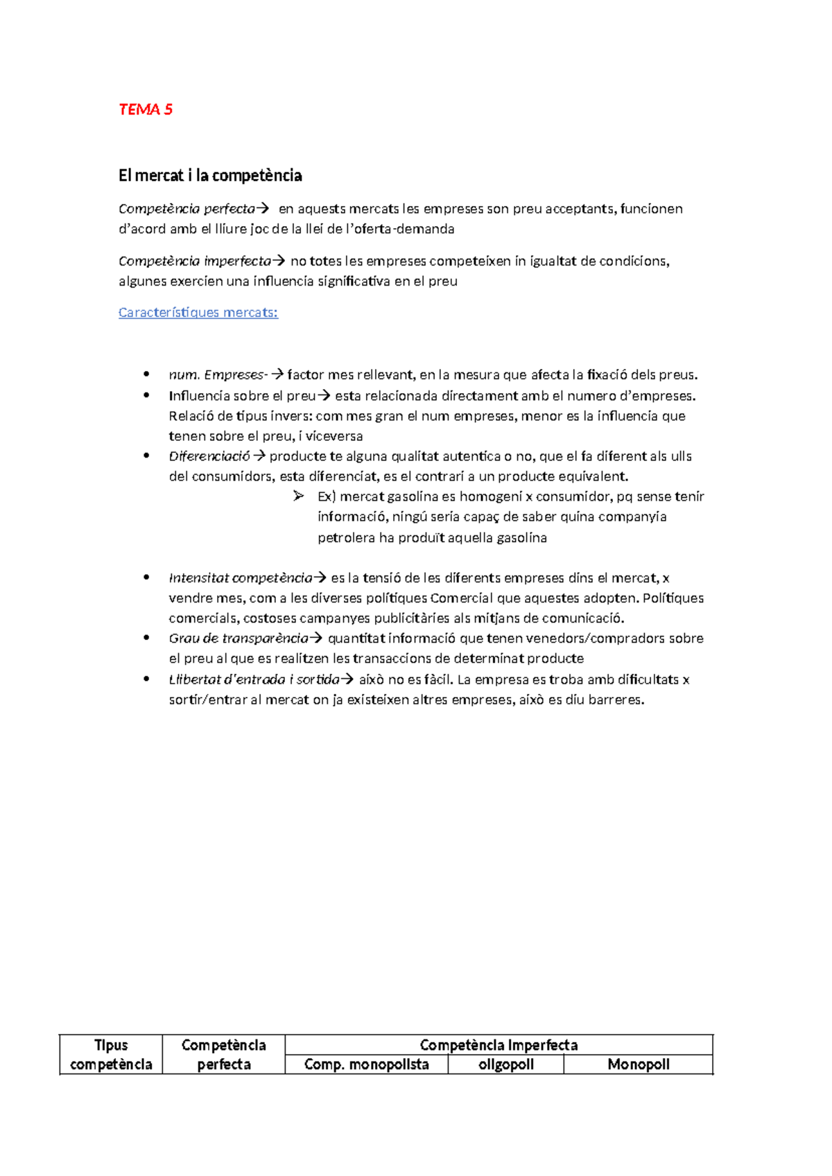 Apuntes tema 5 eco - Resumen Economics - TEMA 5 El mercat i la ...