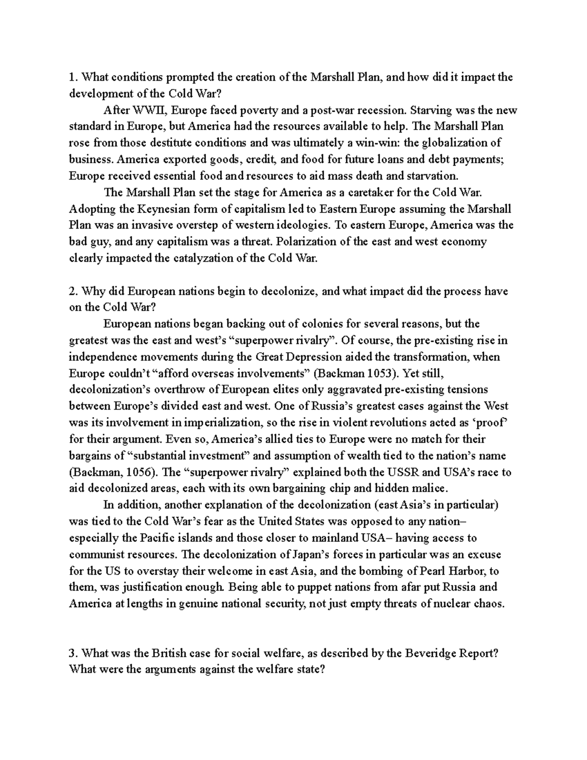 HIS Quesitons Final - What conditions prompted the creation of the ...
