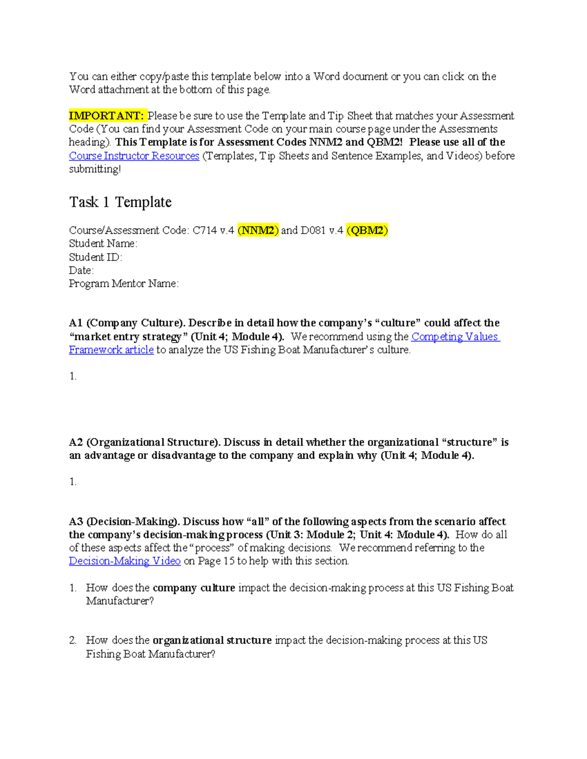 D081-QBM2-Task 1 Template - You can either copy/paste this template below into a Word document ...