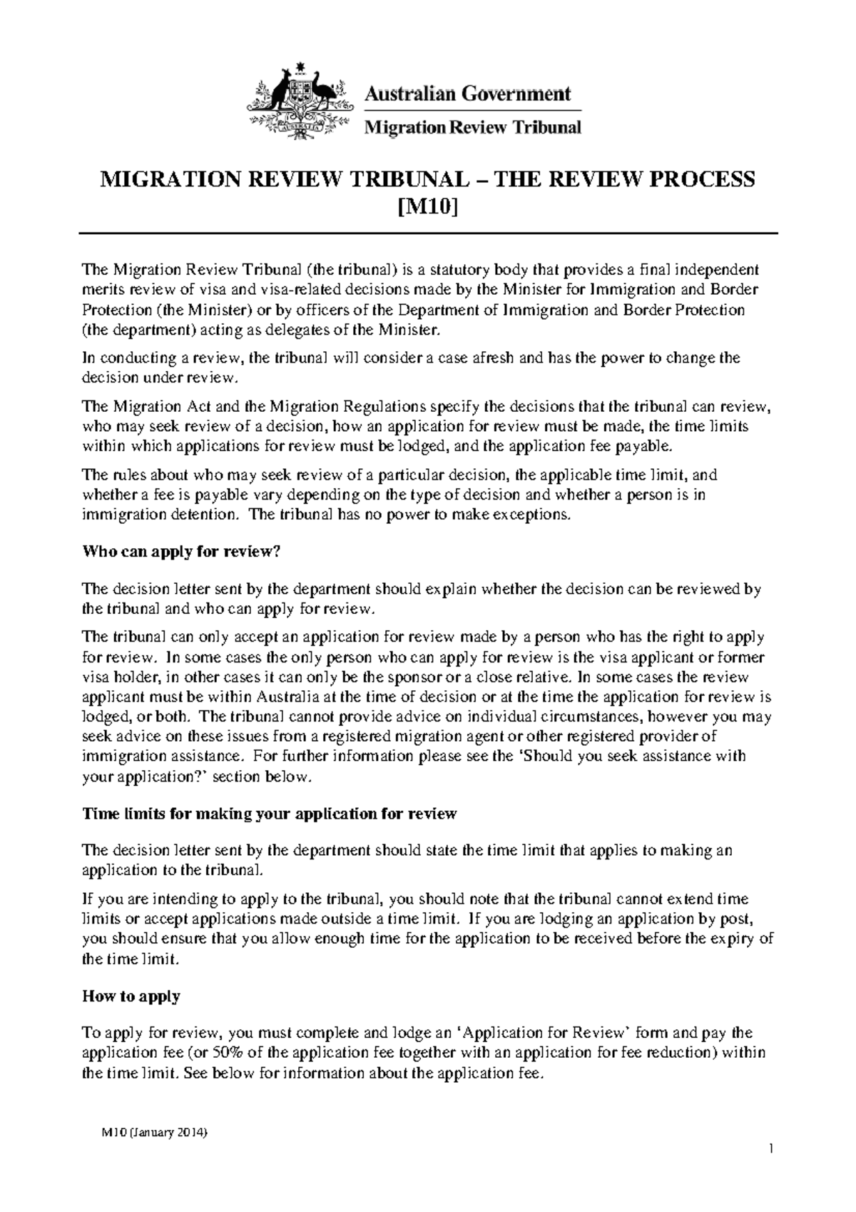 Migration Review Tribunal brochure guide - LLW3007 - VU - Studocu