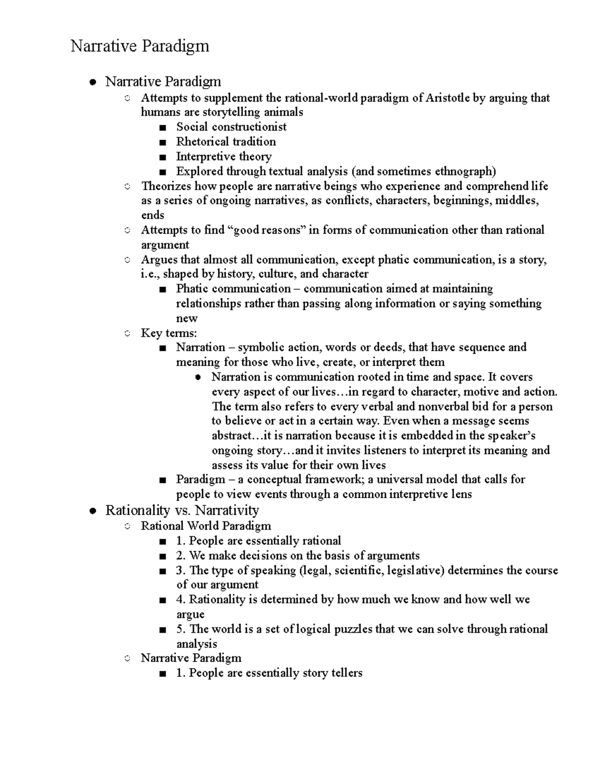 Comm 2020 Lecture Notes Chapter 24 - Narrative Paradigm Narrative ...