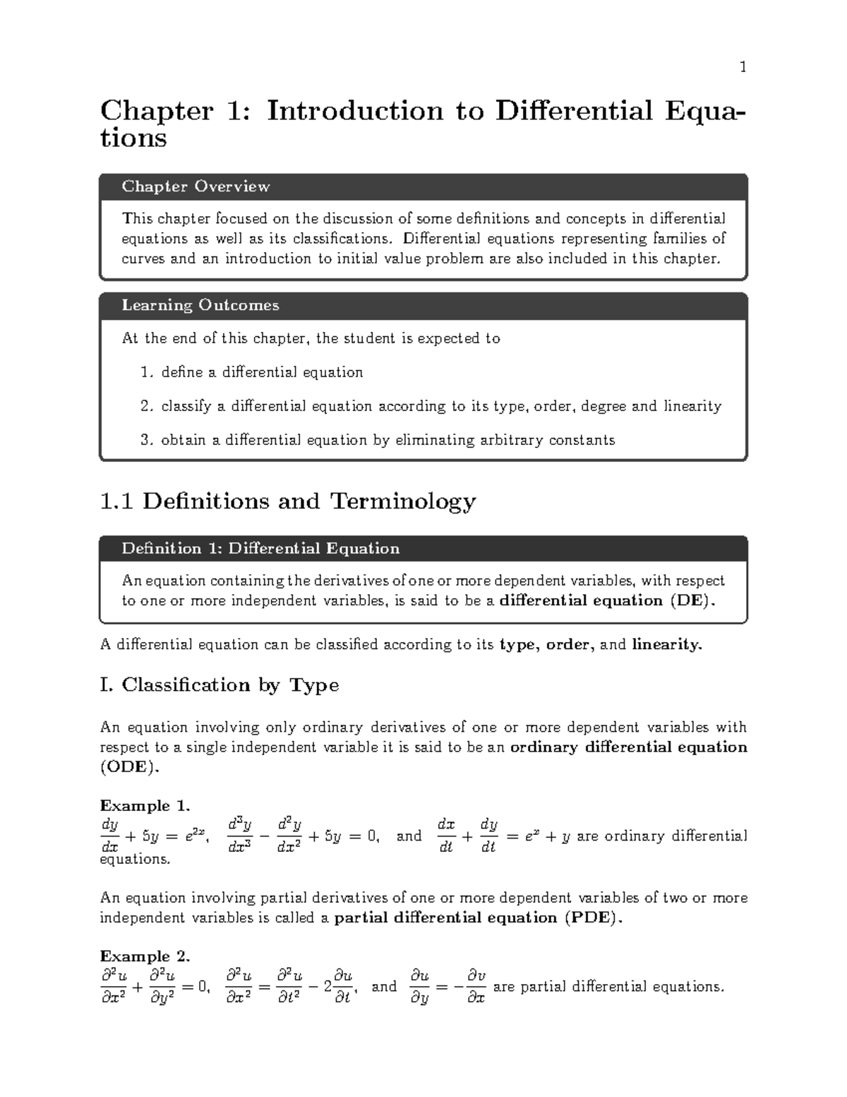 Chapter 1 - Introduction to Differential Equations - Chapter 1 ...