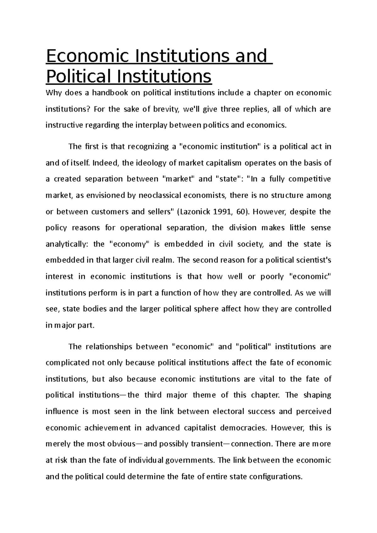Economic Institutions and Political Institutions - Economic ...