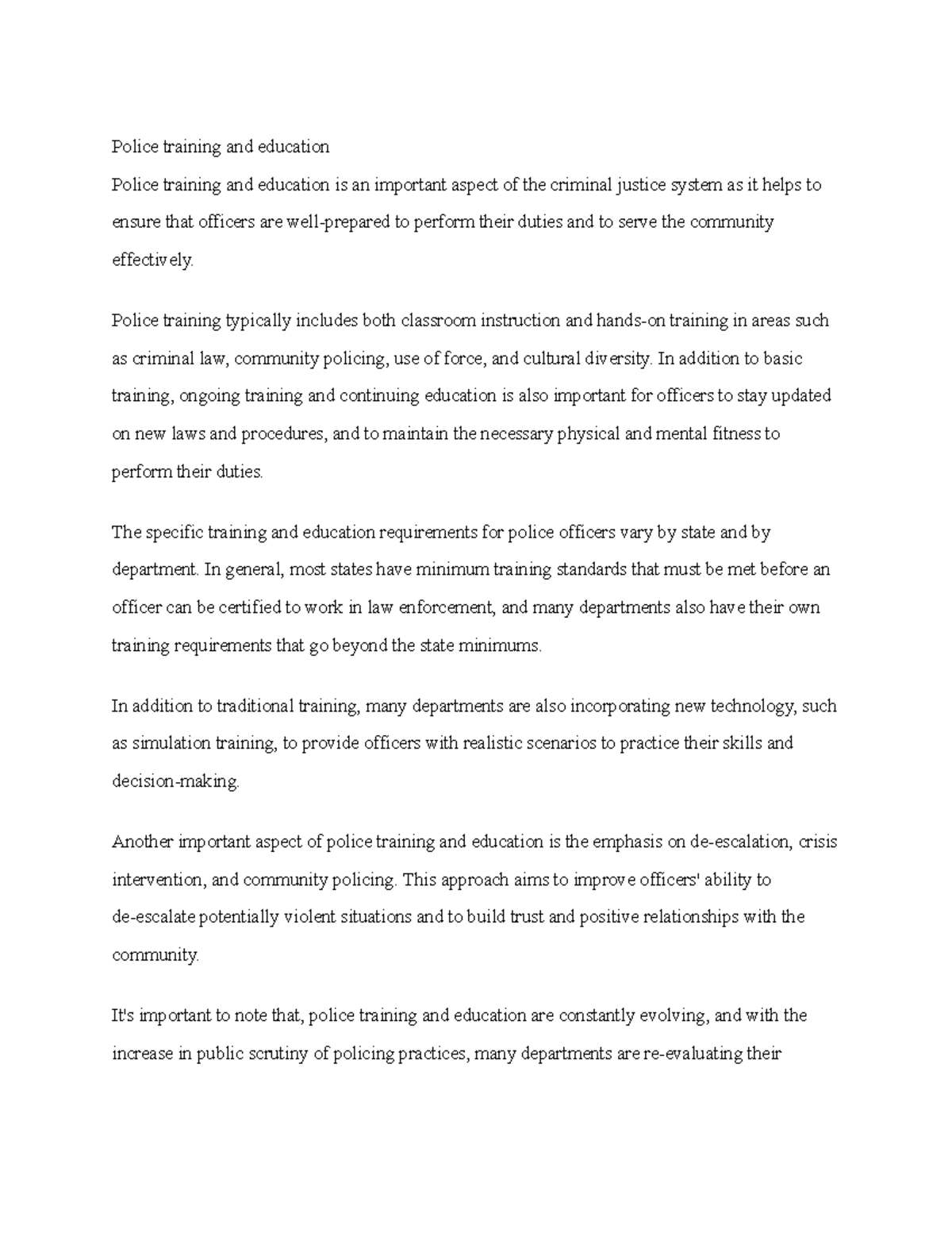 Criminal justice(Police training and education) - Police training and ...